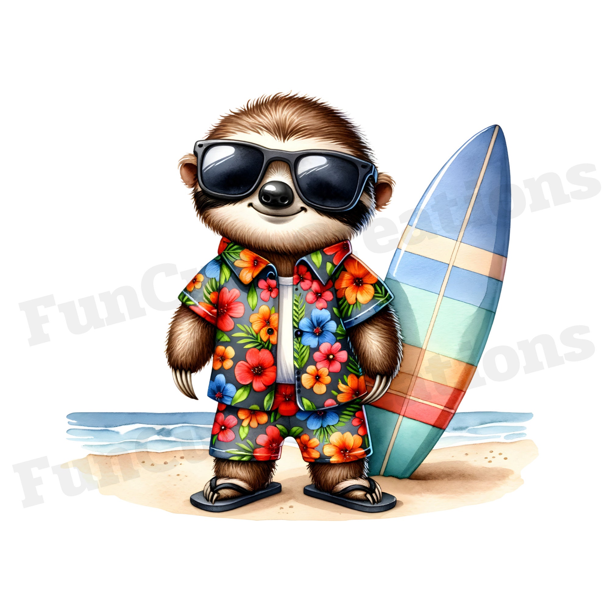 Summer Sloth Clipart, Cute Sloth Clipart, Beach Clipart, Summer Clipart ...