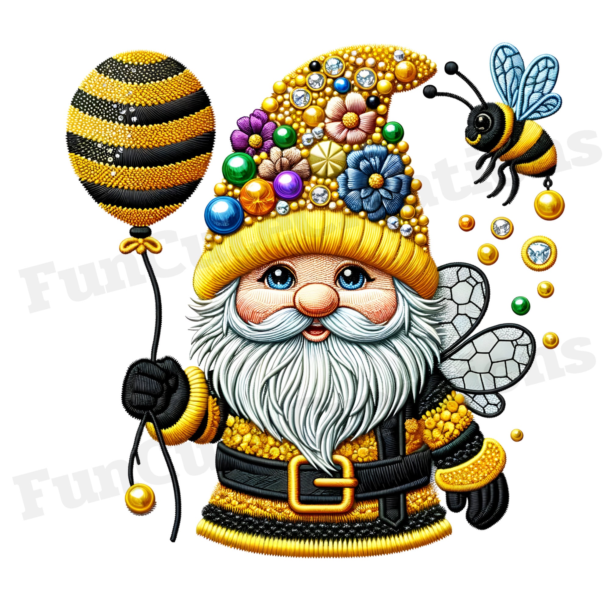 Bee and Honey Embroidery Gnome Clipart, Embroidery Clipart, Honey Bee ...