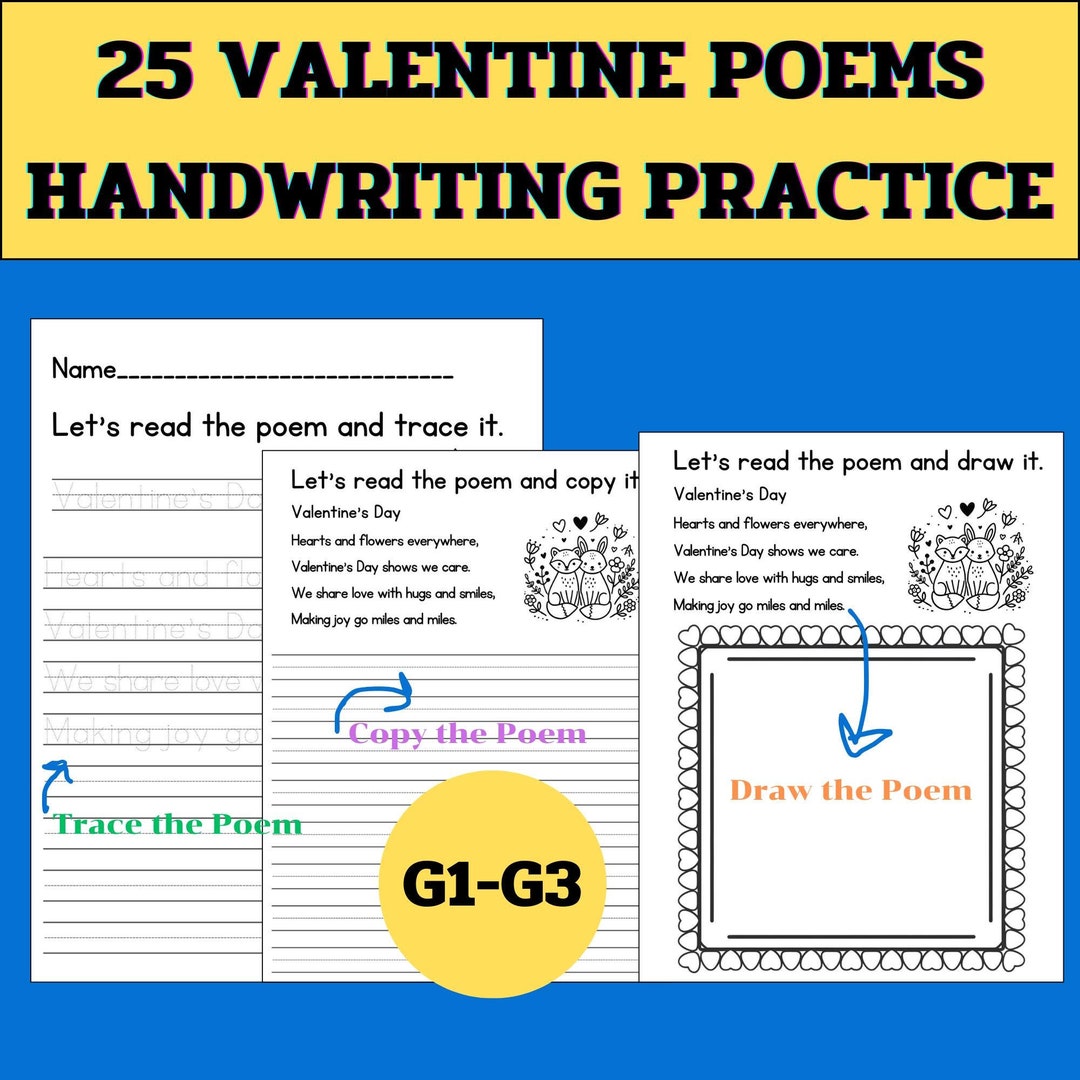 25 Valentine Poems Handwriting Practice, Valentine Poems Worksheets ...