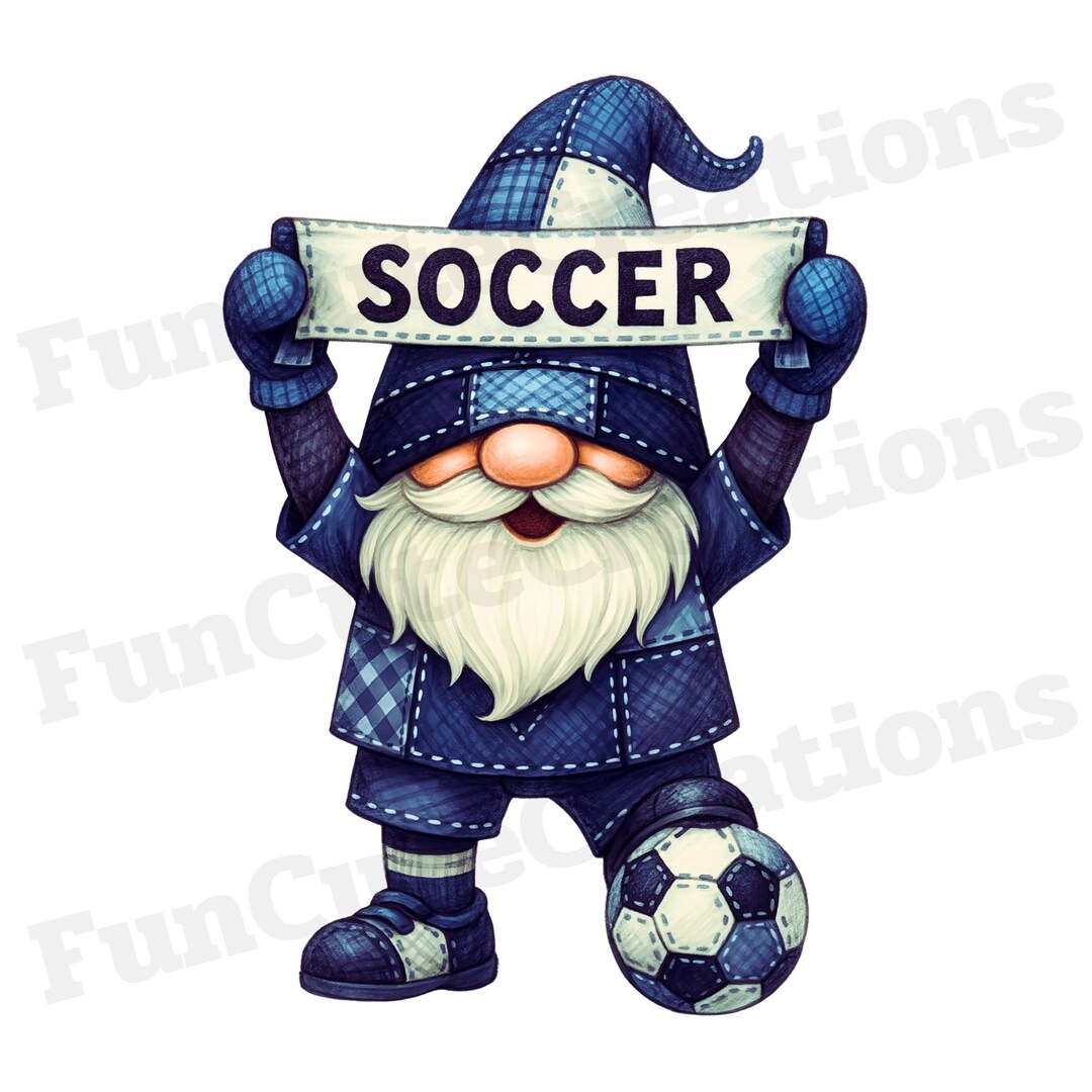 Patchwork Denim Soccer Gnome PNG, Quilted Gnome PNG, Sports Gnome ...