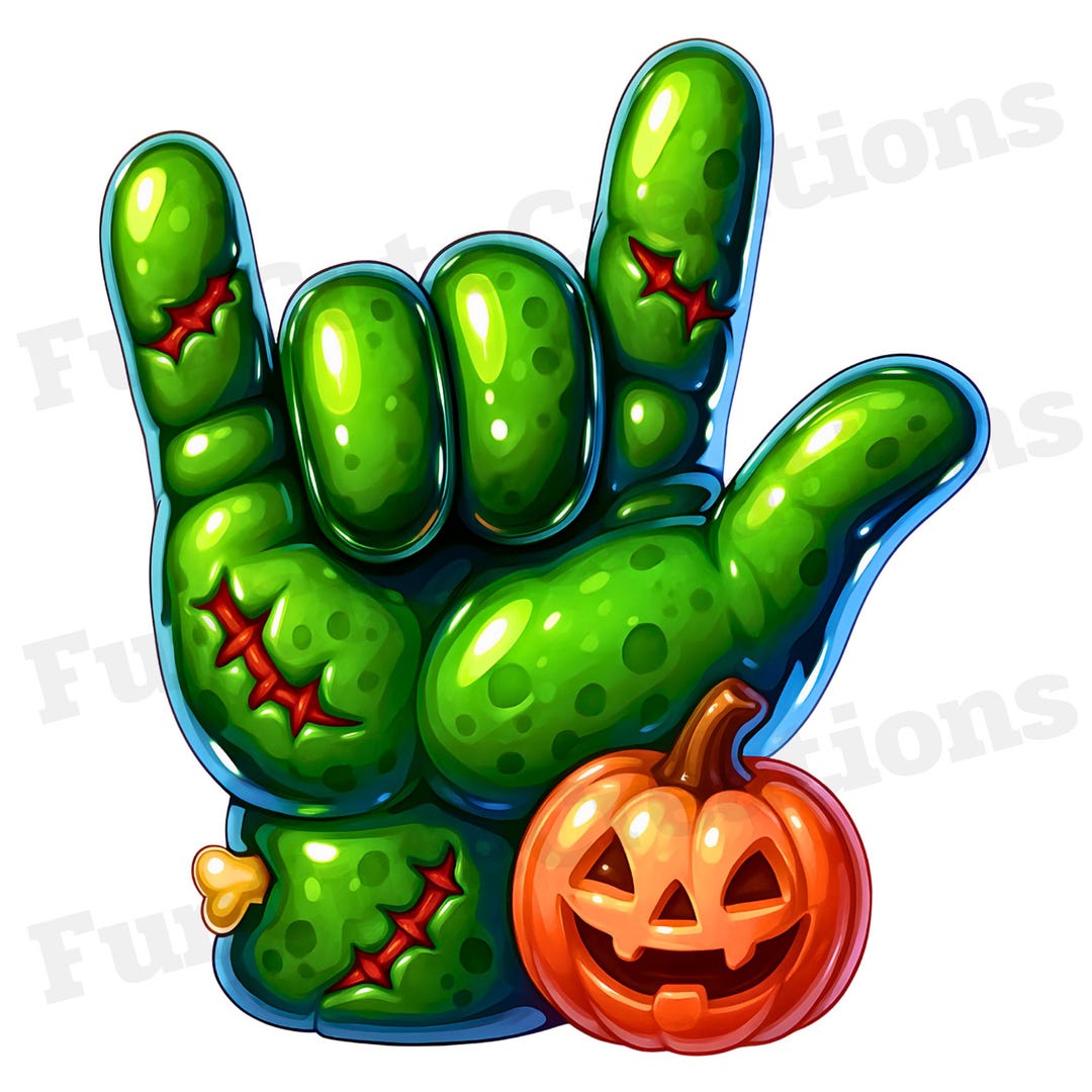 Halloween Zombie Hand Glove I Love You ASL PNG, Creepy Cute Sign ...
