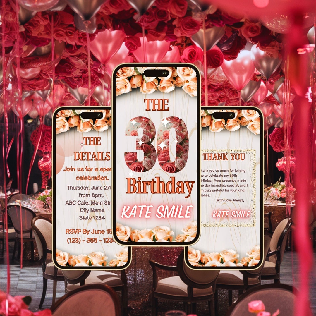 30th Birthday Rose Invitation, Digital Birthday Invitation, Editable ...
