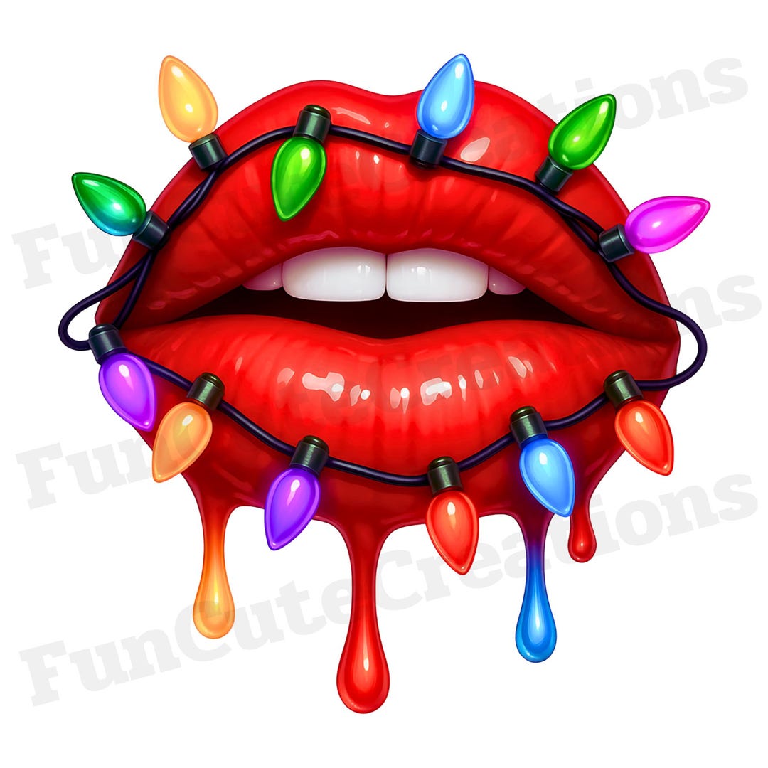 Christmas Lights Dripping Lips PNG, Holiday Glam Lips PNG, Bright ...