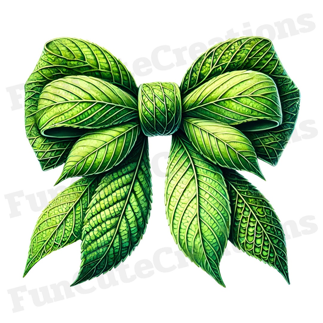 Coquette Bow Green Leaves PNG, Earth Day Bow, Eco-friendly Bow PNG ...