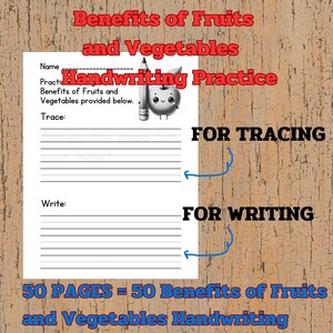 Benefits of Fruits and Vegetables Handwriting Practice, Printable ...