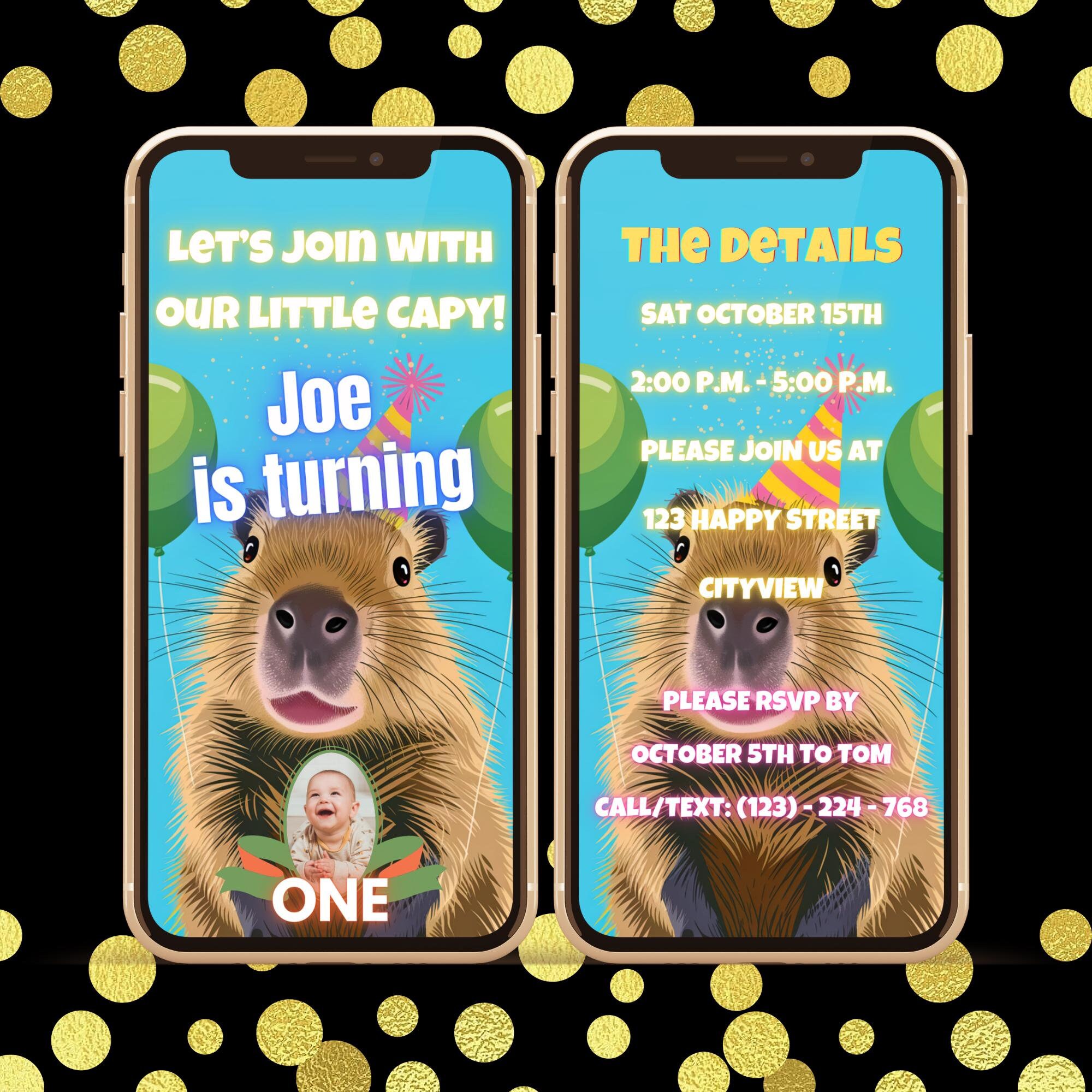 Capybara Birthday Invitation Template, Digital Video Capybara Birthday ...