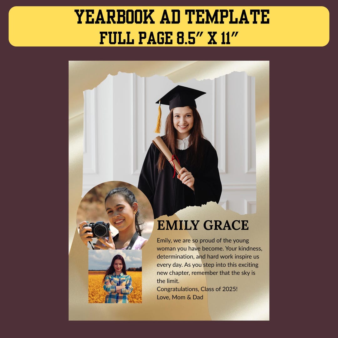 Gold Yearbook Ad Template Full Page, Senior Tribute Page, Elegant ...