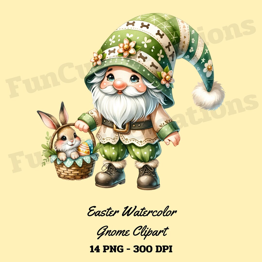 Easter Watercolor Gnome Clipart - 14 Charming Designs, Easter Gnome ...