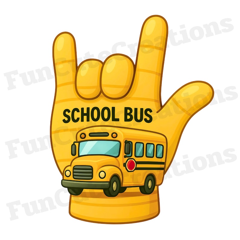 School Bus Hand Glove I Love You ASL PNG, Back to School Sign Language ...