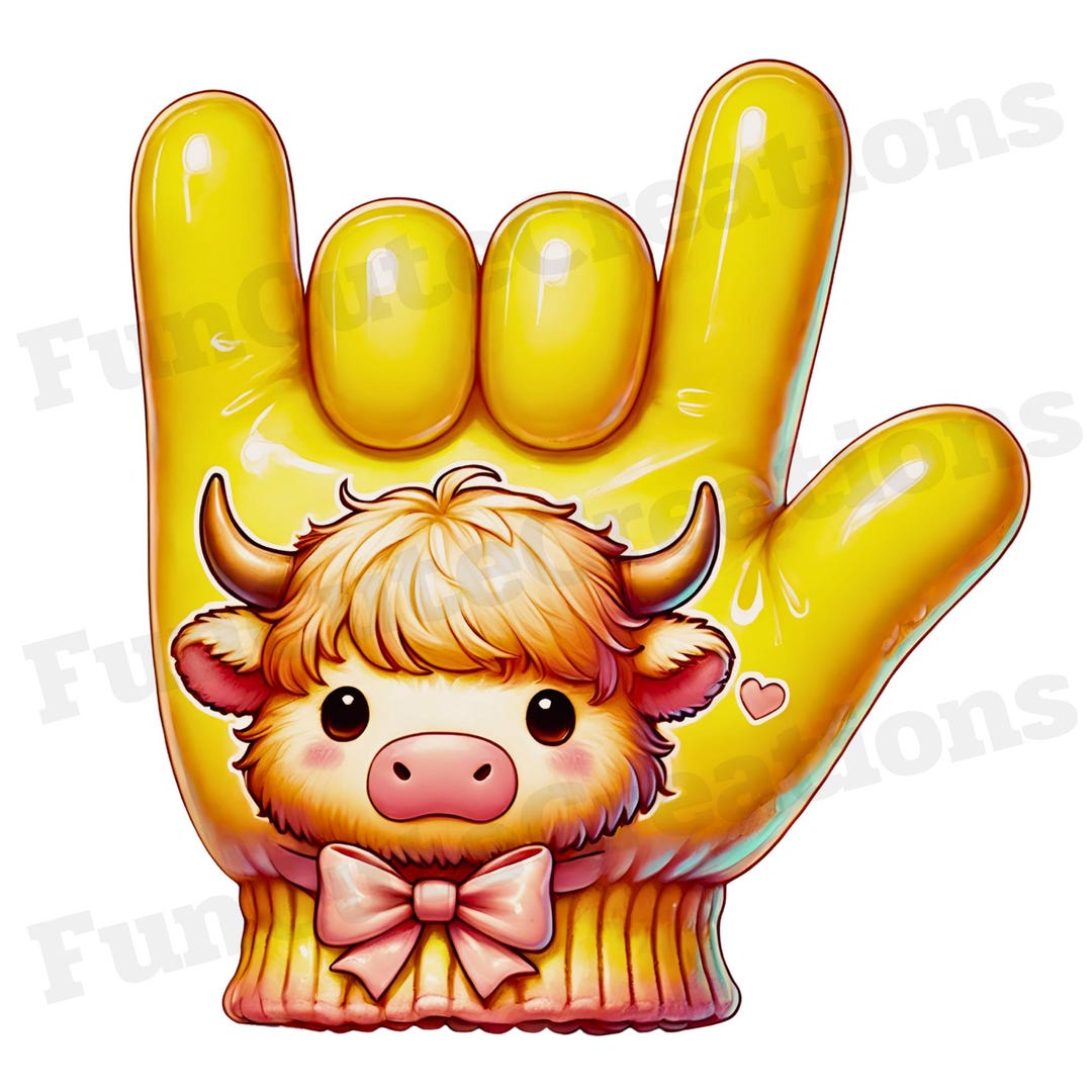 Highland Cow Hand Glove I Love You ASL PNG, Sign Language PNG, Western ...