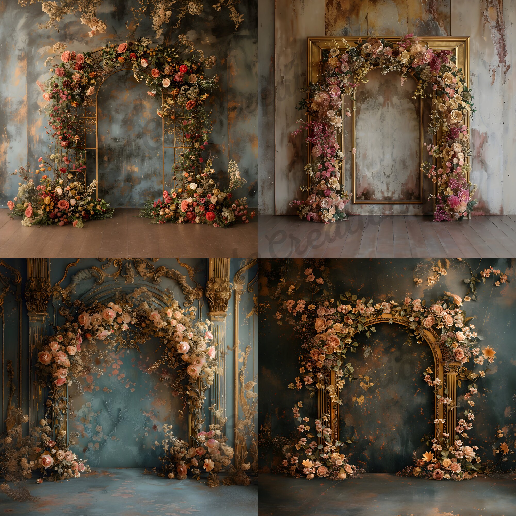 Golden Arch Backdrop, Elegant Arch Background, Golden Arch With Flowers ...