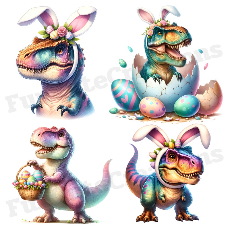 Easter Dinosaur Watercolor Clipart Bundle, Dinosaur Easter PNG, Dino ...