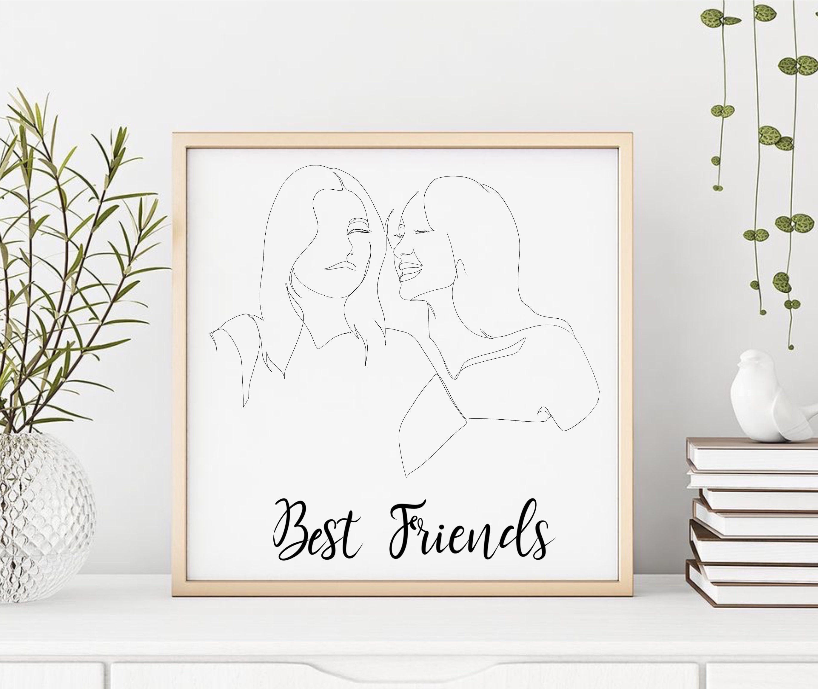 Custom Best Friend Portrait, Custom Line Drawing, Best Friends Gift ...