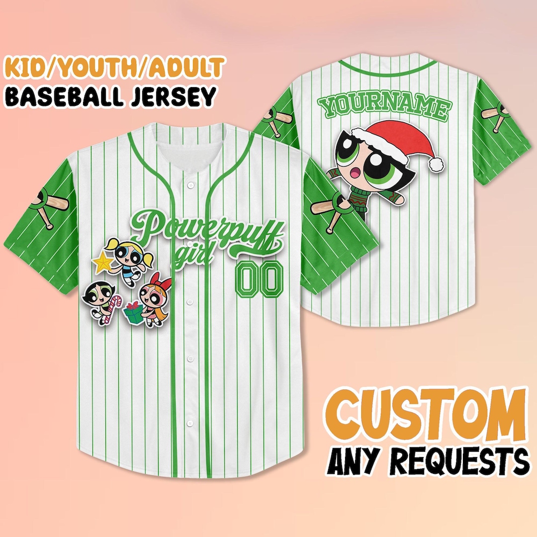 Custom Buttercup Powerpuff Girl Christmas Pink Baseball Jersey, Retro ...