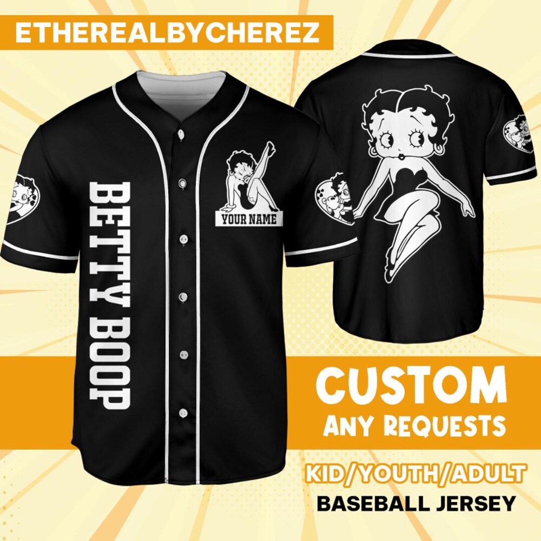 Custom Cartoon Betty Boop Simple Cool Black, Cartoon Baseball Team ...