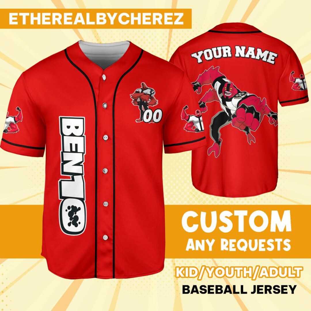 Personalize Ben 10 Four Arms Red Black Jersey, Cartoon Baseball Team ...