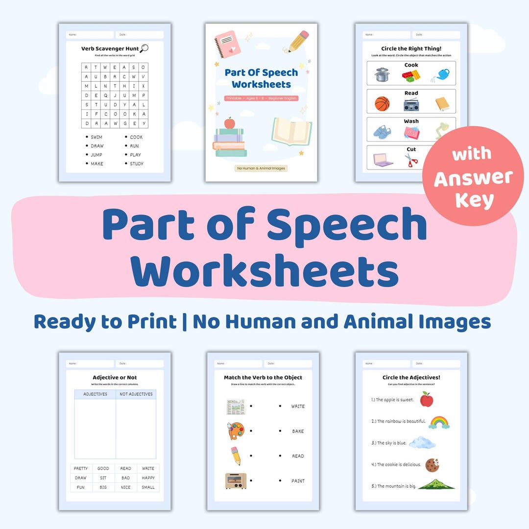 Parts of Speech Worksheets | Noun, Verb, Adjective | Grammar Practice ...