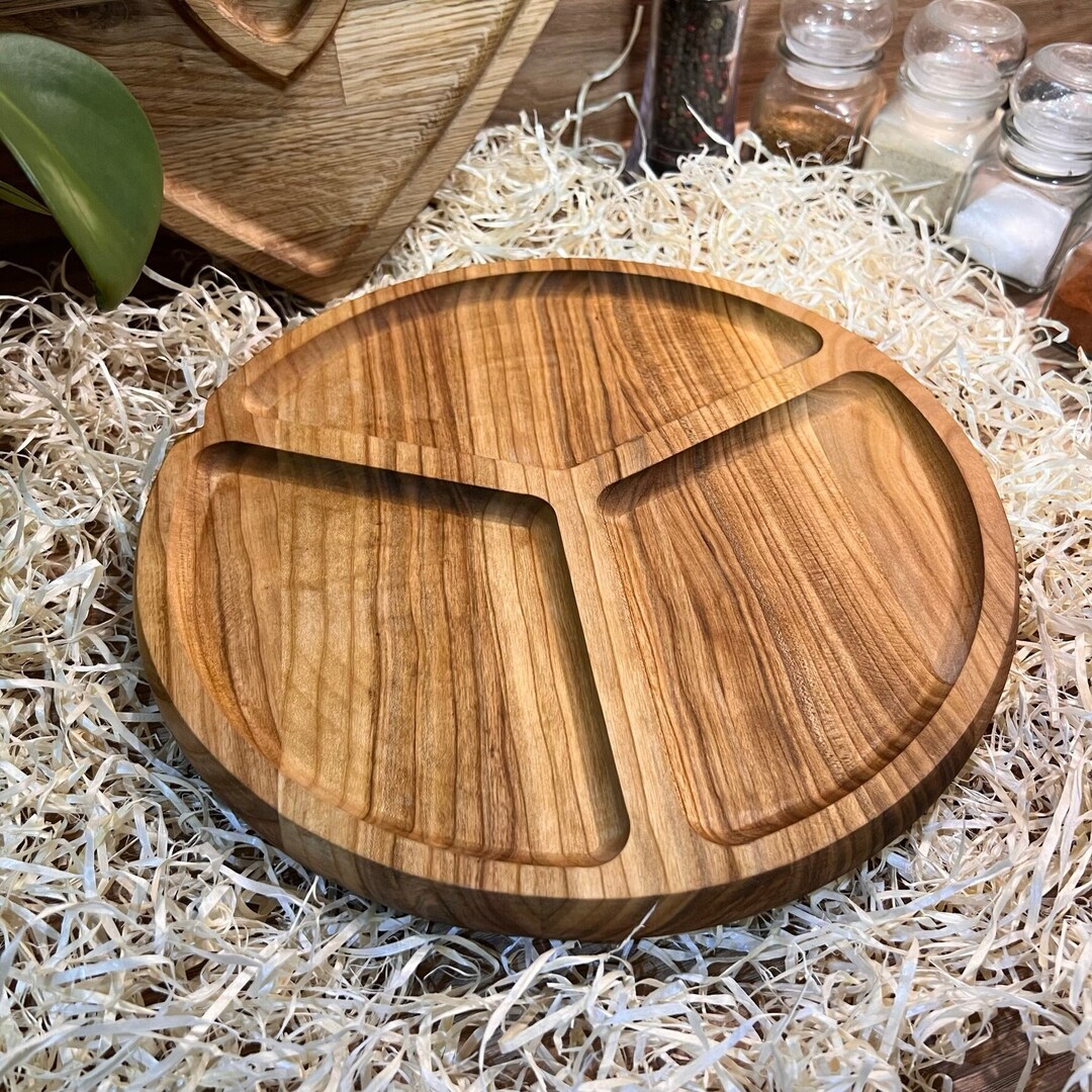 Cherry Wood Sectional Plate, Eco-friendly Snack Dish, Natural Serving ...