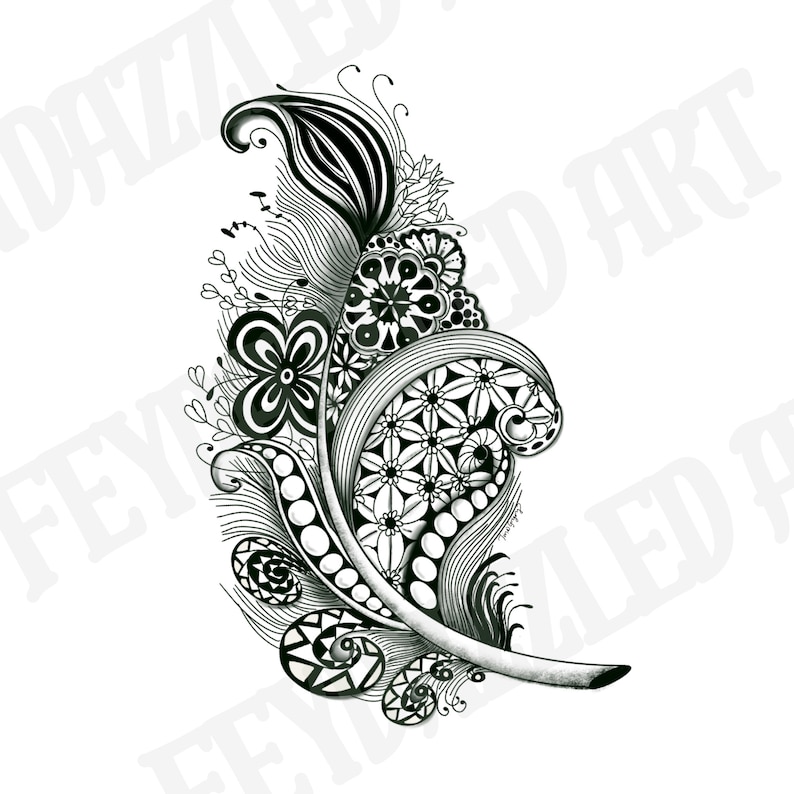 Whimsical Zentangle Inspired Feather Drawn Design Wall Art - Etsy