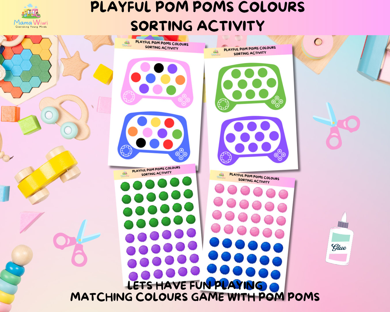 Color Sorting With Pom Poms Printable Montessori Cute Fun Activity ...