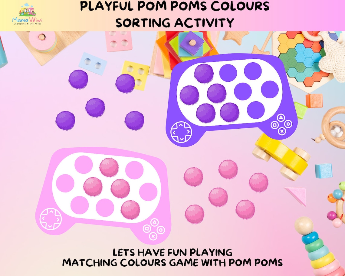 Color Sorting With Pom Poms Printable Montessori Cute Fun Activity ...