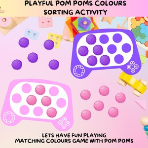 Color Sorting With Pom Poms Printable Montessori Cute Fun Activity ...