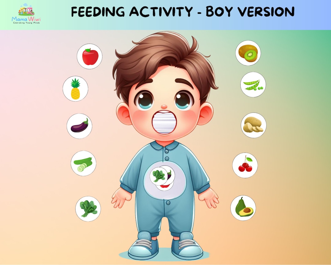 Feeding Printable Activity, Boy Version, Fine Motor Skills for Toddler ...