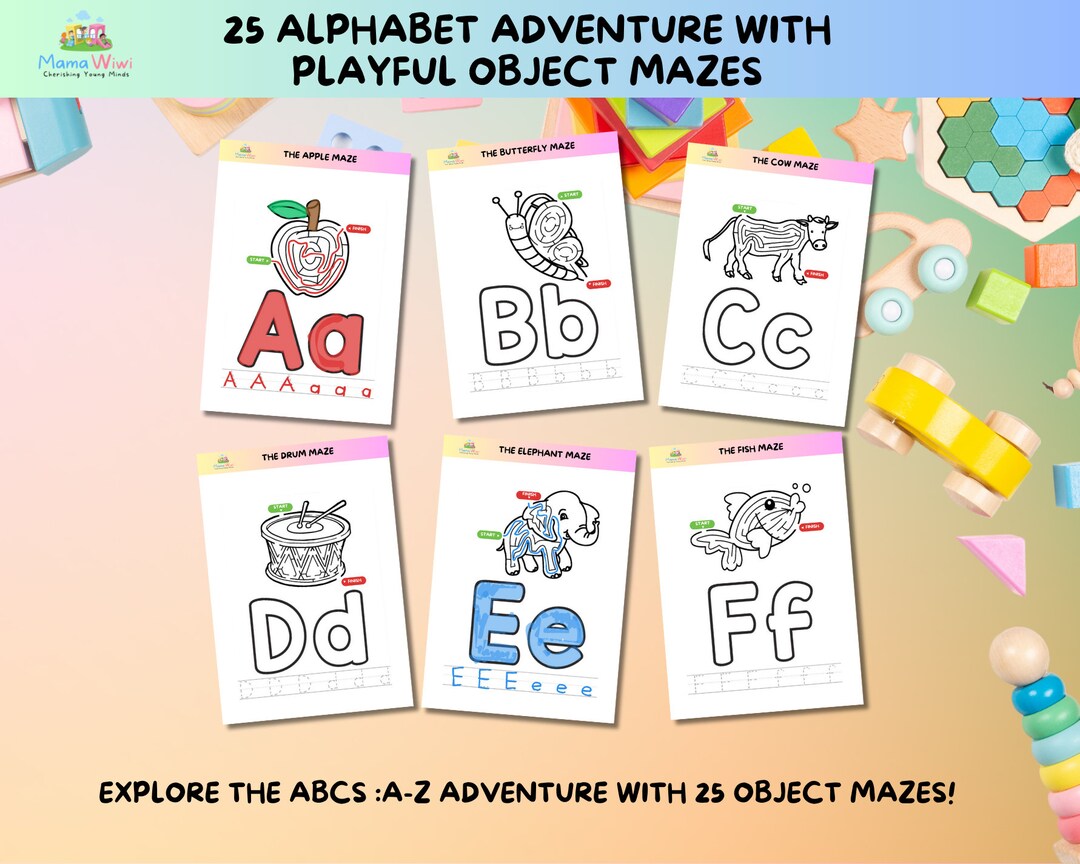 Printable Object Mazes With 25 Alphabets, Kids Activity, Tracing ...