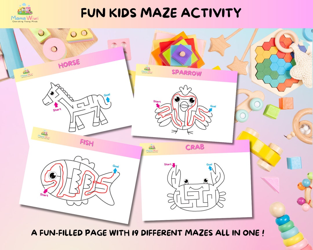 Printable Fun and Easy Kids Maze Activity, Maze Digital Workbook for ...