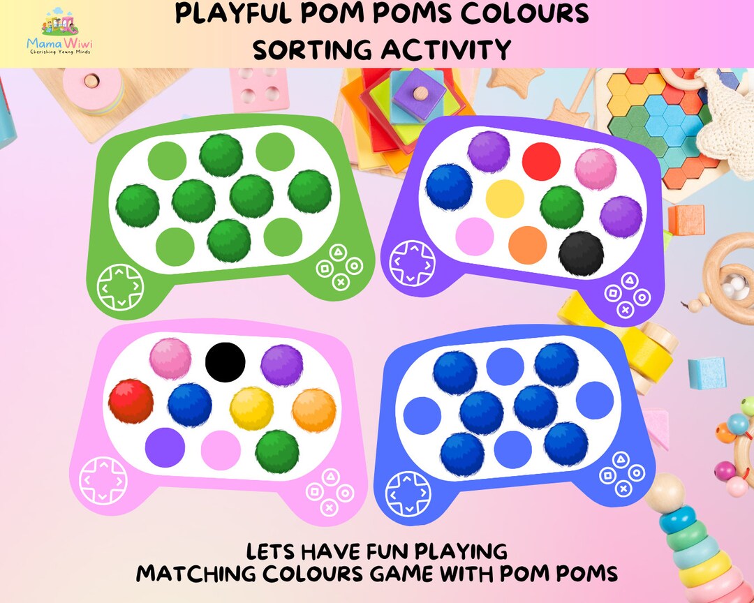 Color Sorting With Pom Poms Printable Montessori Cute Fun Activity ...