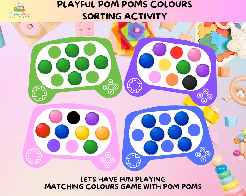 Color Sorting With Pom Poms Printable Montessori Cute Fun Activity ...