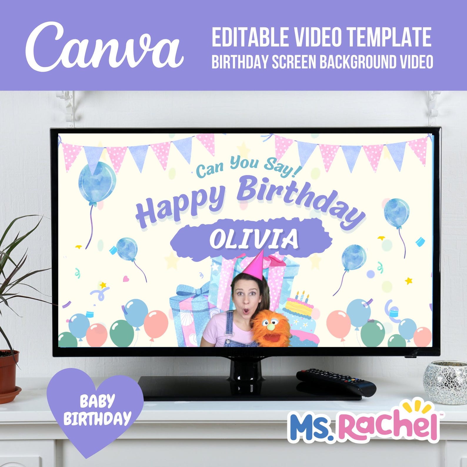 Ms Rachel Birthday Video Background: Editable Canva Template - Etsy