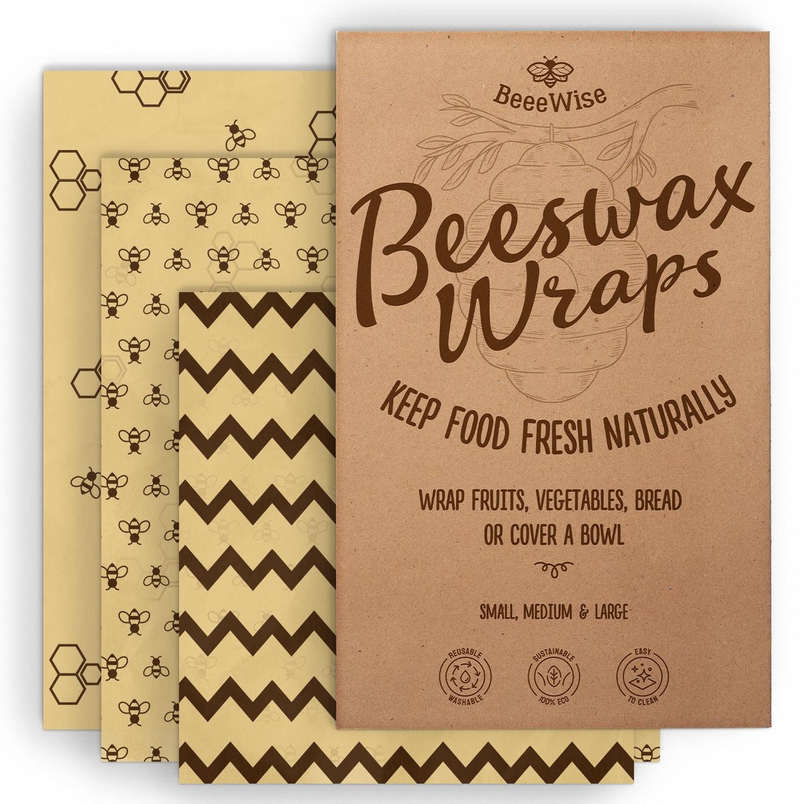 Eco-friendly Reusable Beeswax Food Wraps -organic Cotton, Natural ...