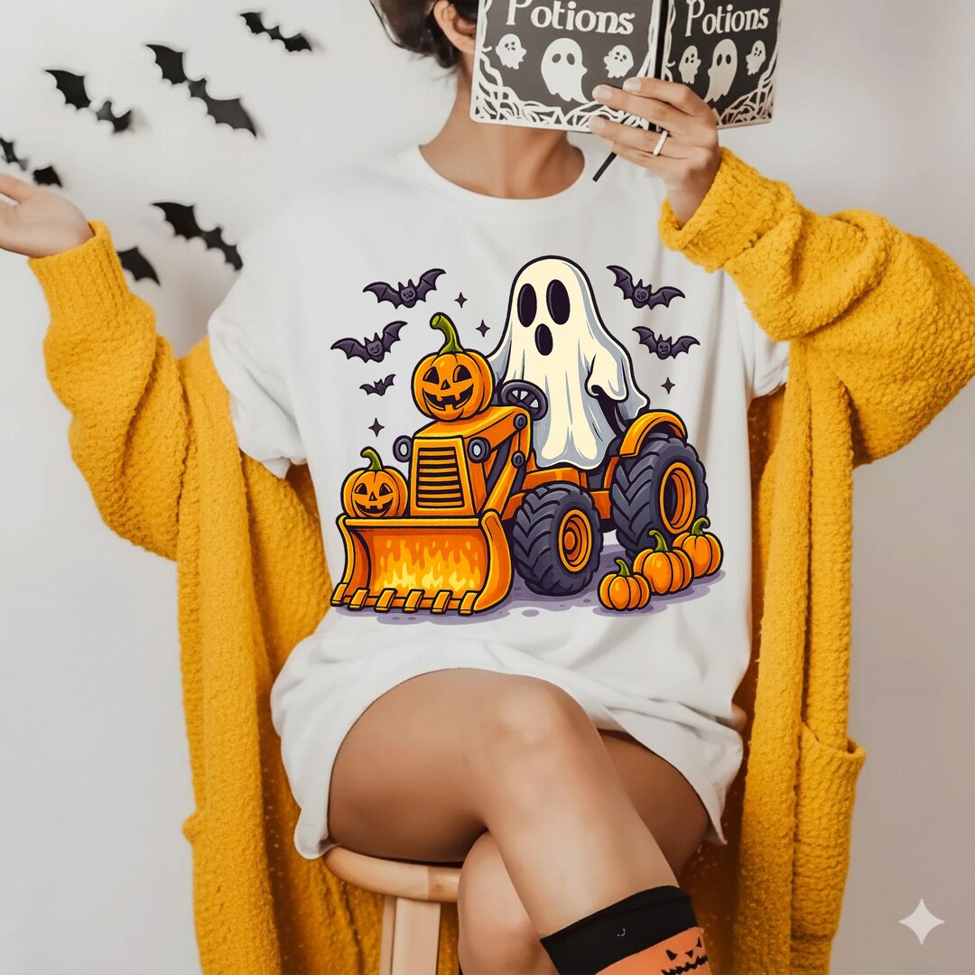Retro Halloween Ghost on Tractor PNG: Spooky Goose Clipart (digital ...