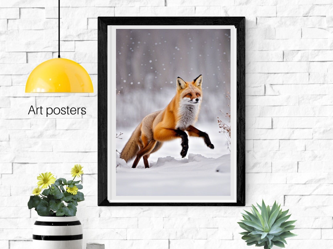 Lot 4 Foxes in the Snow Poster for Download Instant Winter Decoration ...