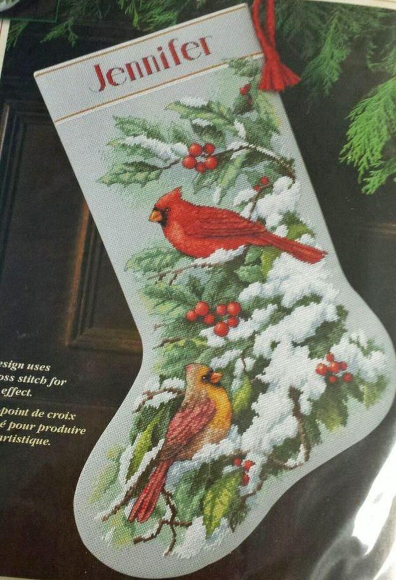 Cross Stitch Pattern Early Snow Cardinals Stocking PDF Digital File - Etsy