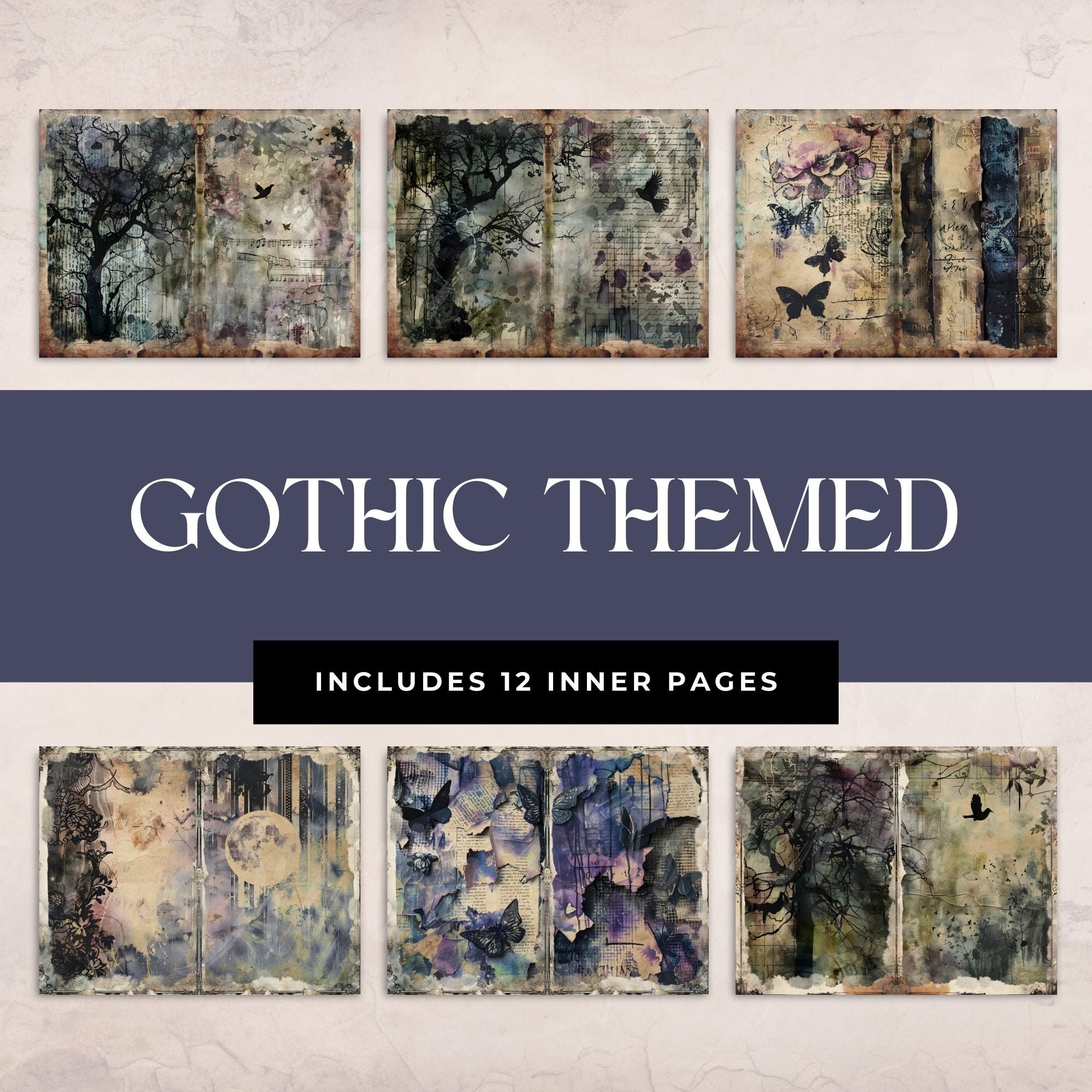 Gothic Themed Junk Journal Digital Papers Gothic Butterflies and Dark ...
