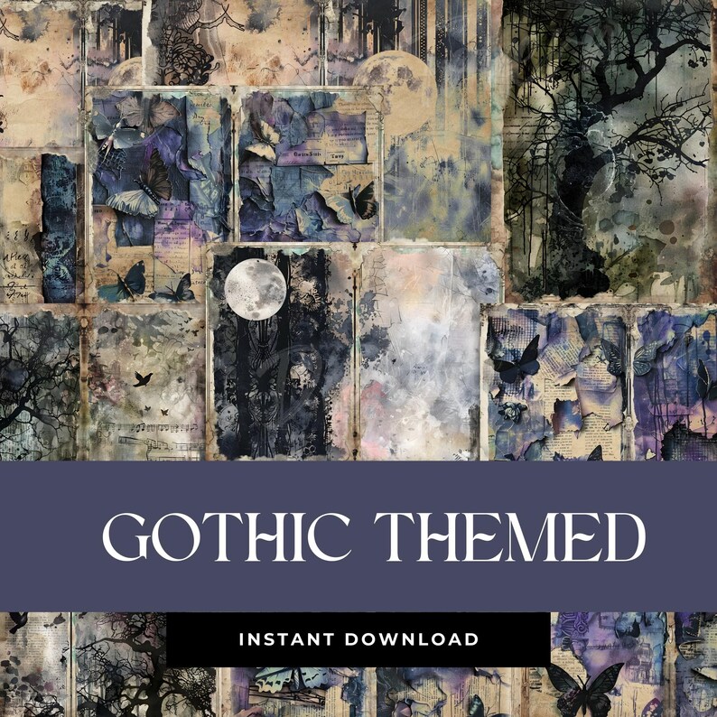Gothic Themed Junk Journal Digital Papers Gothic Butterflies and Dark ...