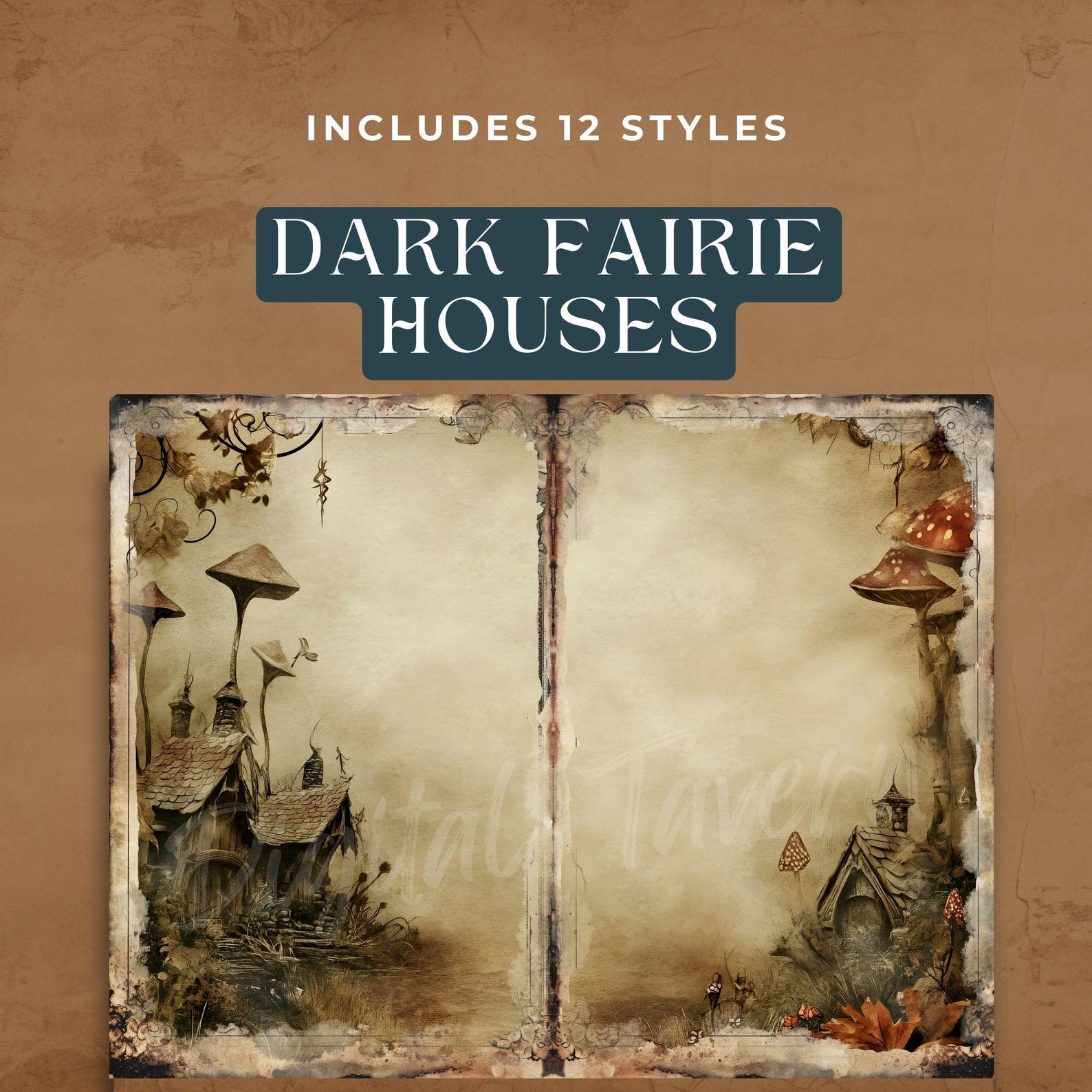 Dark Faerie Houses Junk Journal Kit, Digital Scrapbook Paper, Dark Fey ...