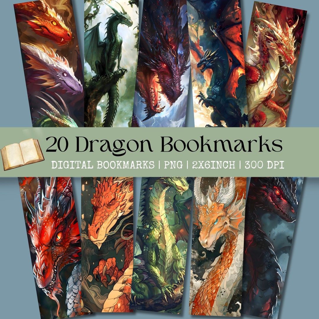 Fantasy Dragon Digital Bookmarks, Printable Bookmark Bundle, Sublimate ...