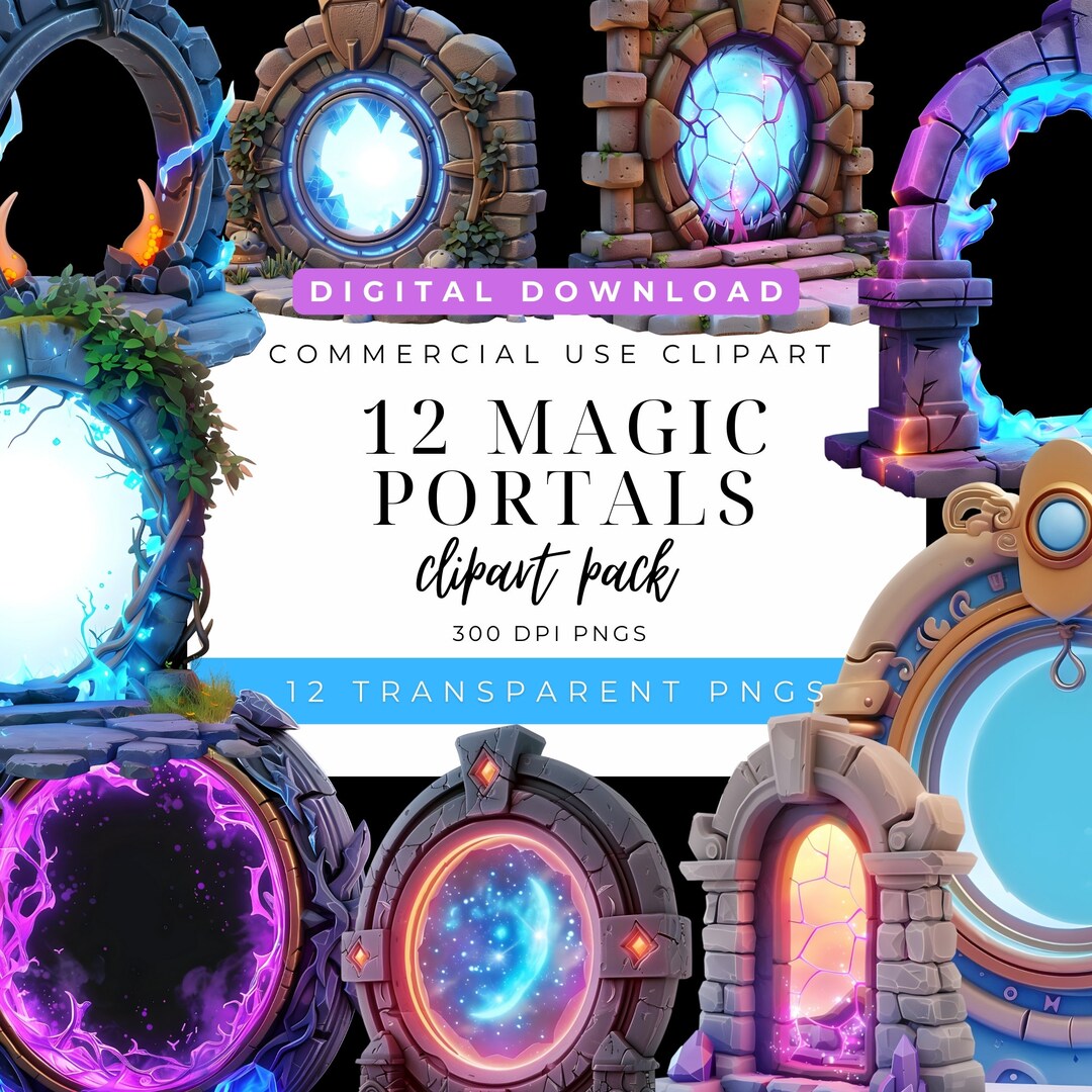 Enchanting 12 Magic Portals Clipart Set, PNG Transparent Background ...