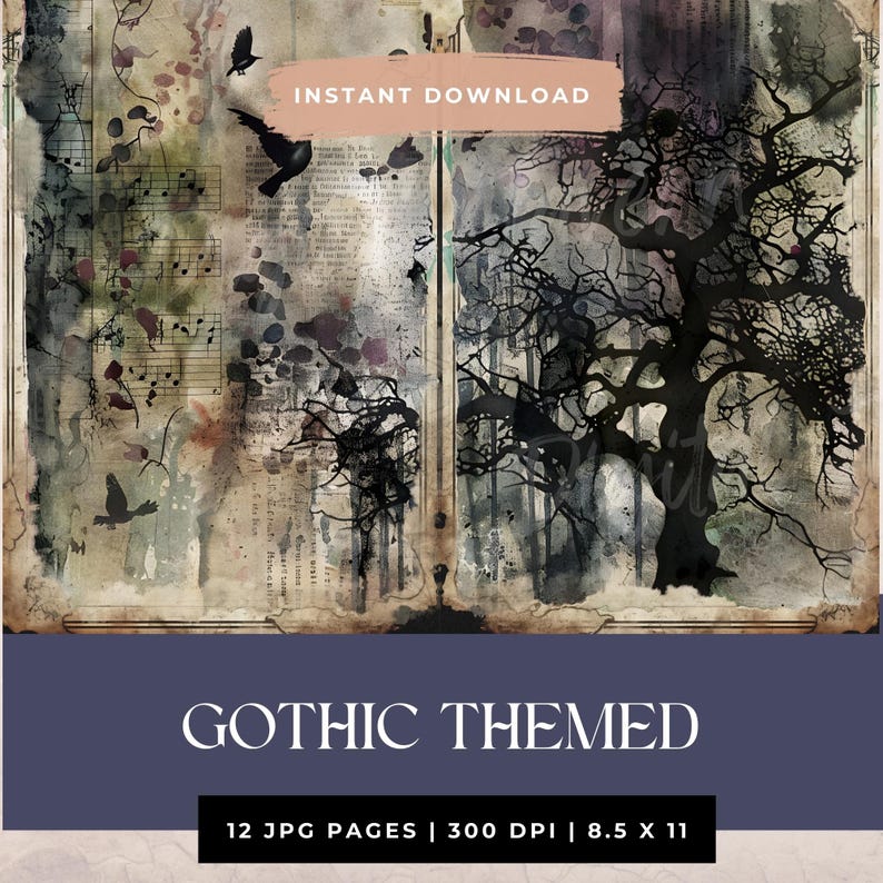 Gothic Themed Junk Journal Digital Papers Gothic Butterflies and Dark ...