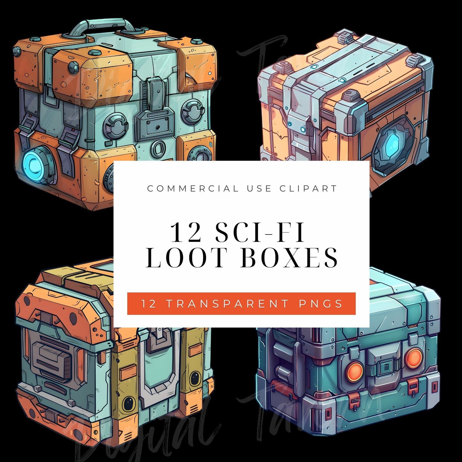 Sci-fi Futuristic Loot Boxes Clipart Set of 12 Pngs - Transparent ...
