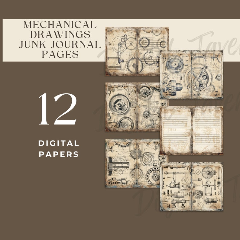 Mechanical Drawings Junk Journal Vintage Science Digital Papers for ...