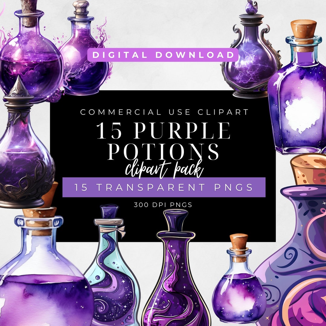 15 Purple Magic Potion Clipart PNG Transparent Digital Download Magical ...