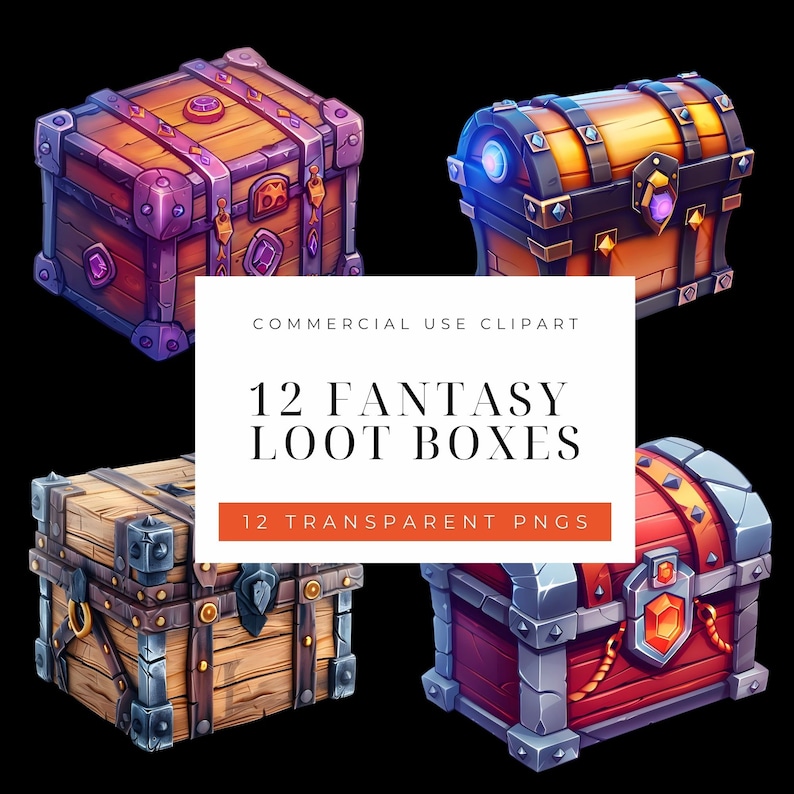 Fantasy Loot Box Clipart Set of 12 Pngs for D&D Transparent Treasure ...