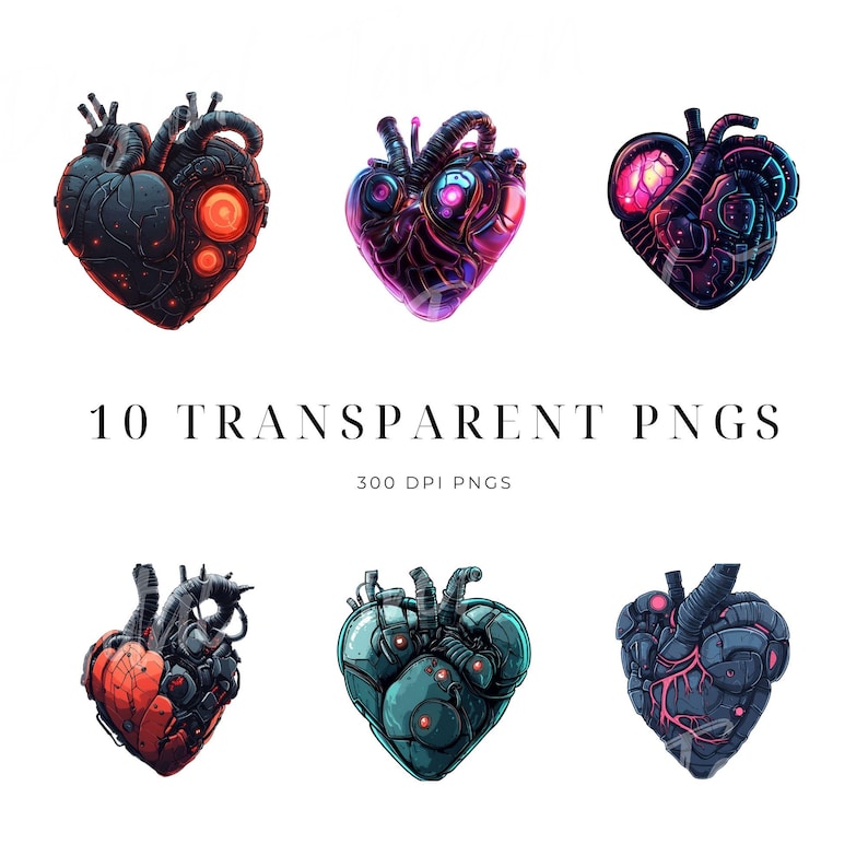 Cyberpunk Hearts Clipart Set: Sci-fi Love Graphics (digital Download ...
