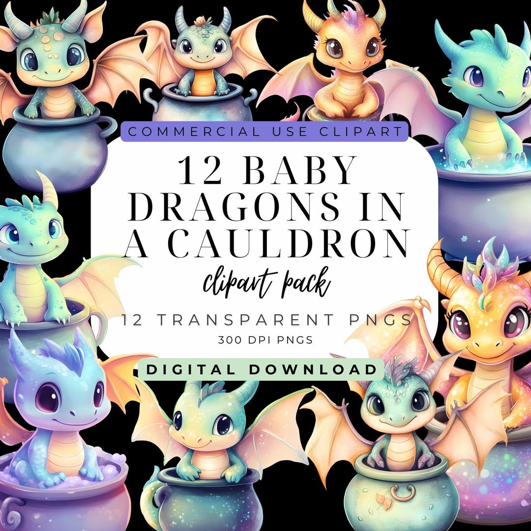 Baby Dragons in Cauldron Clipart Set: Halloween Graphics (digital ...