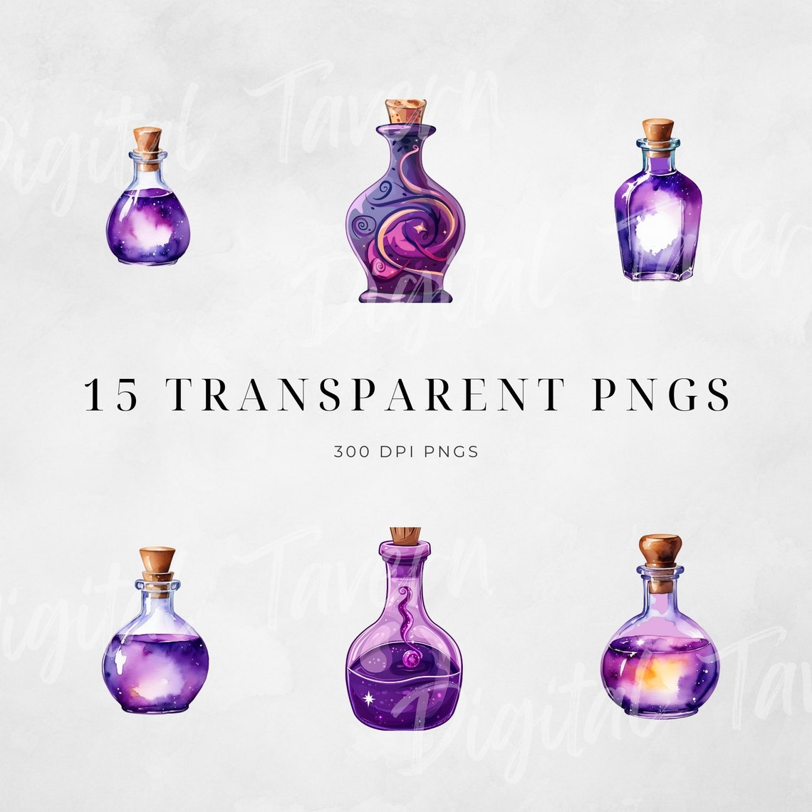 15 Purple Magic Potion Clipart PNG Transparent Digital Download Magical ...