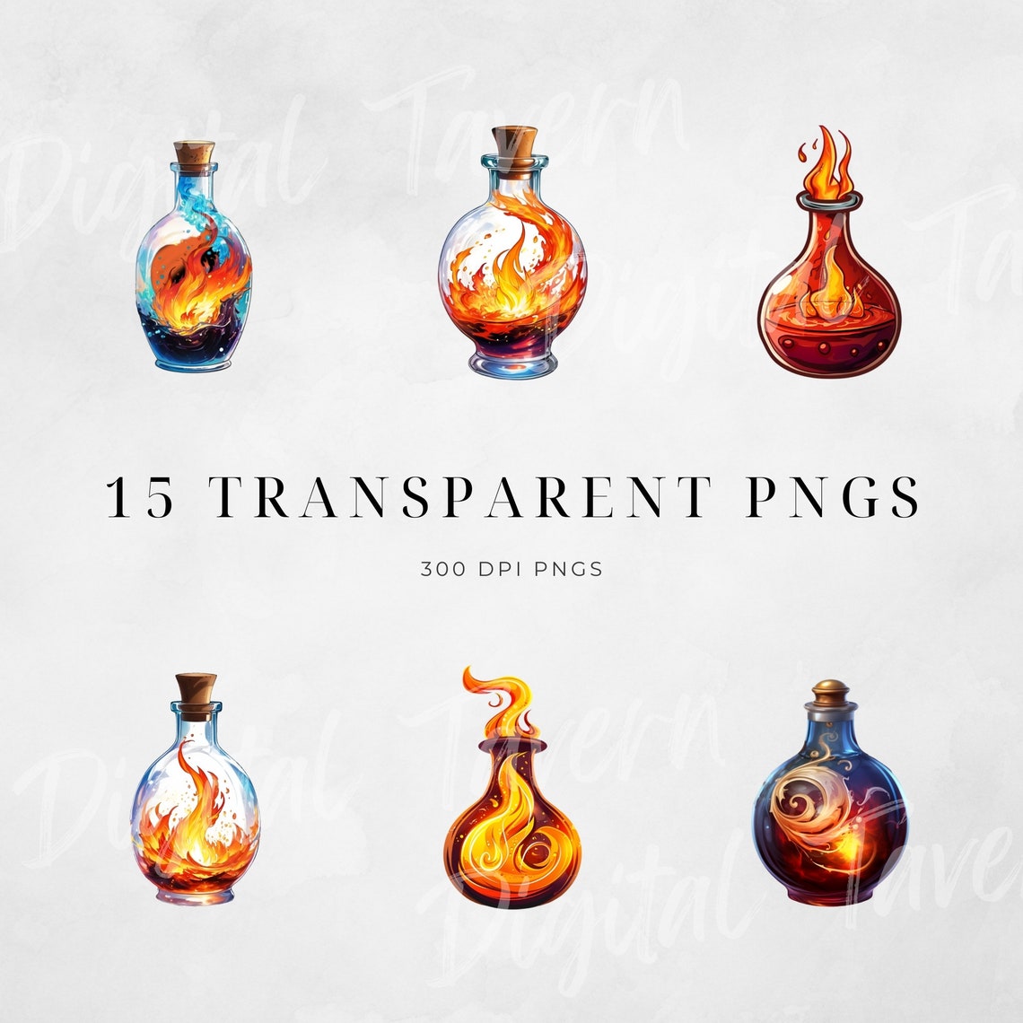 15 Fire Magic Potion Clipart PNG Transparent Digital Download Magical ...